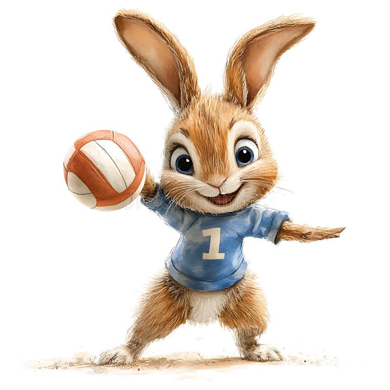 Cute Brown Bunny Rabbit Playing Volleyball on a Sandy Beach Stock ...