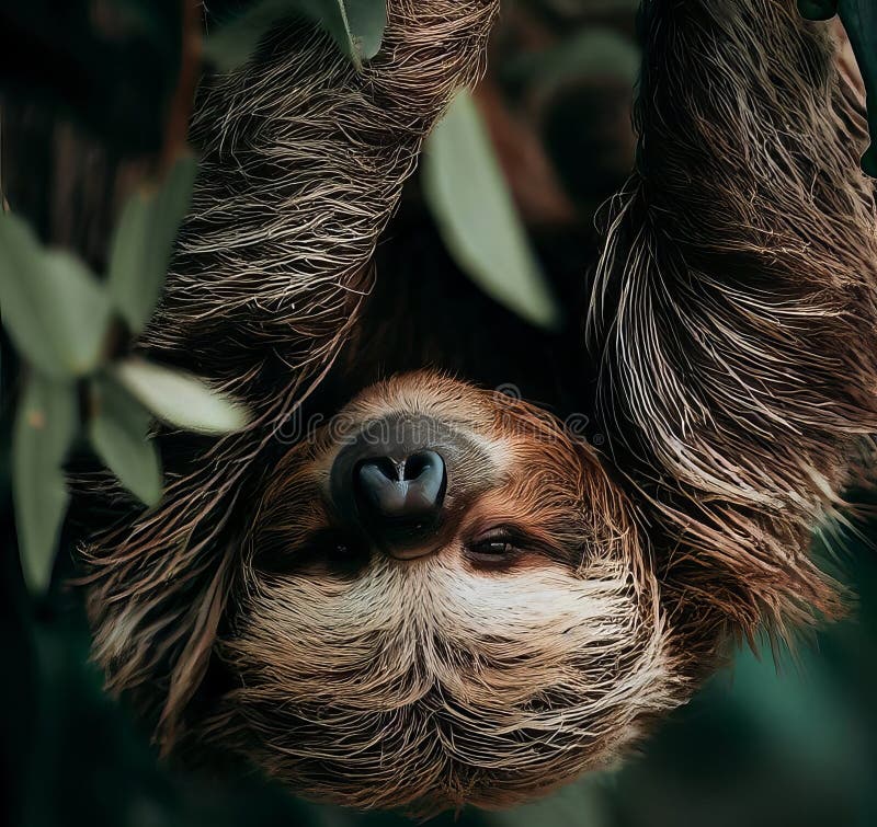Adorable upside-down sloth stock illustration. Illustration of nose ...