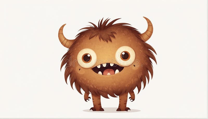 Cute Brown Monster on Plain White Ai Generated Stock Illustration ...