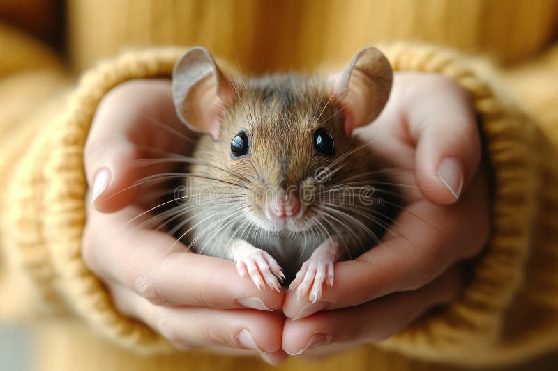 Cute Brown Mouse Held Gently in Hands, Showcasing Its Tiny Features and ...