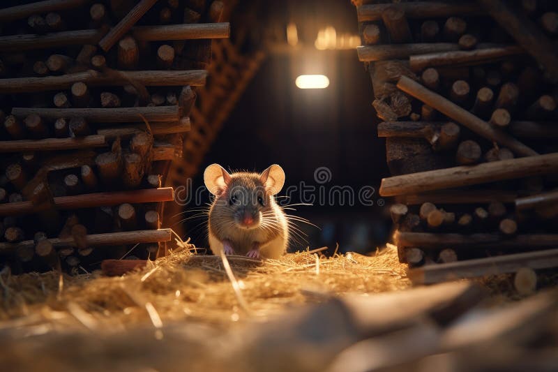 Cute Brown Mouse is Wandering Around a Farm Hangar. Generative AI Stock ...