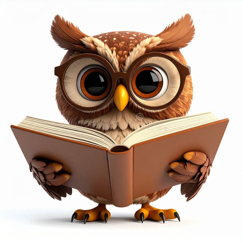 Cute Brown Owl Reading a Book Stock Illustration - Illustration of ...