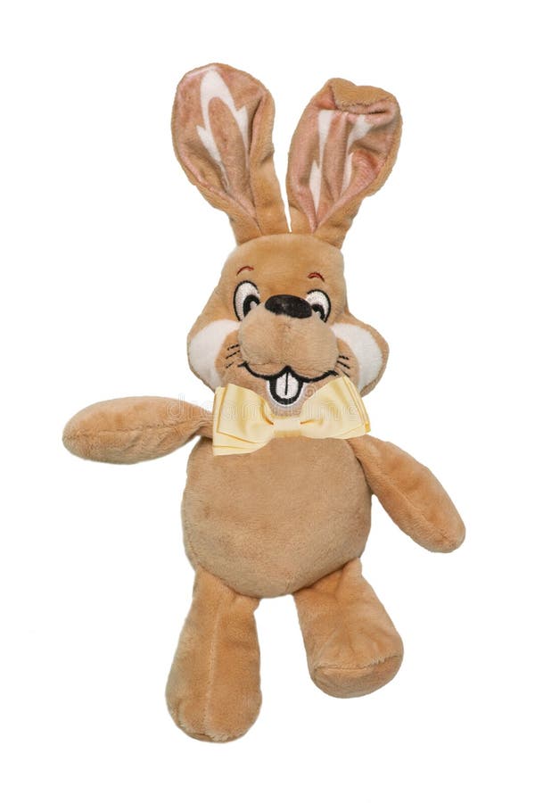 A Cute Brown Plush Bunny or Rabbit with Bow Tie Isolated on a White ...