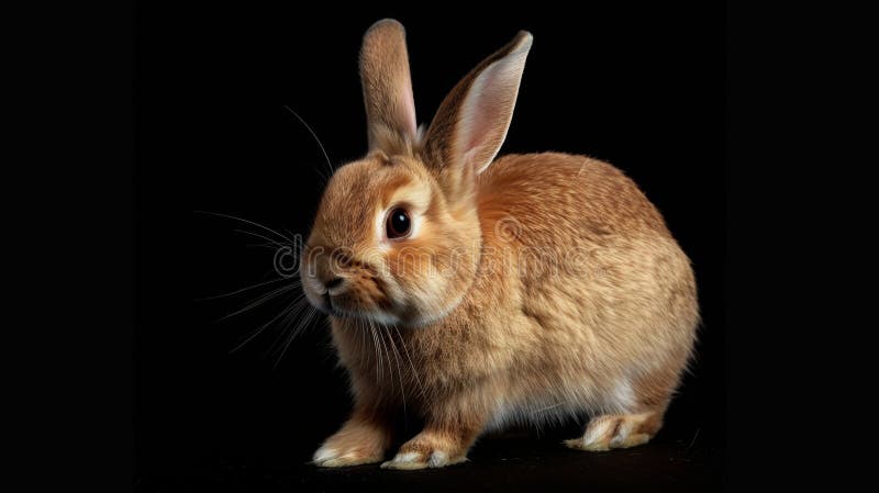 Cute Brown Rabbit on Black Background, Generative AI Stock Illustration ...