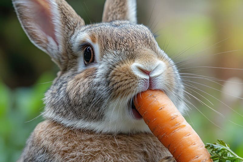 Cute Brown Rabbit Enjoying Eating a Carrot Outdoors Stock Illustration ...