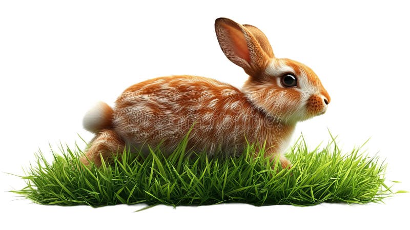 Cute Brown Rabbit Hopping on Lush Green Grass Stock Photo ...