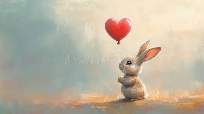 Cute Brown Rabbit with Red Heart Balloon Stock Illustration ...