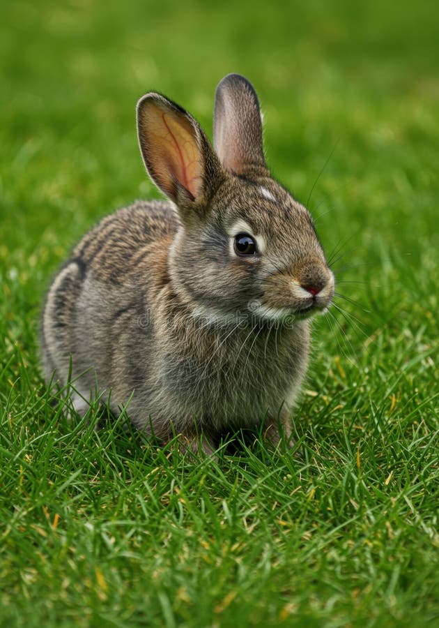 Cute Brown Rabbit Sitting in Green Grass Stock Illustration ...