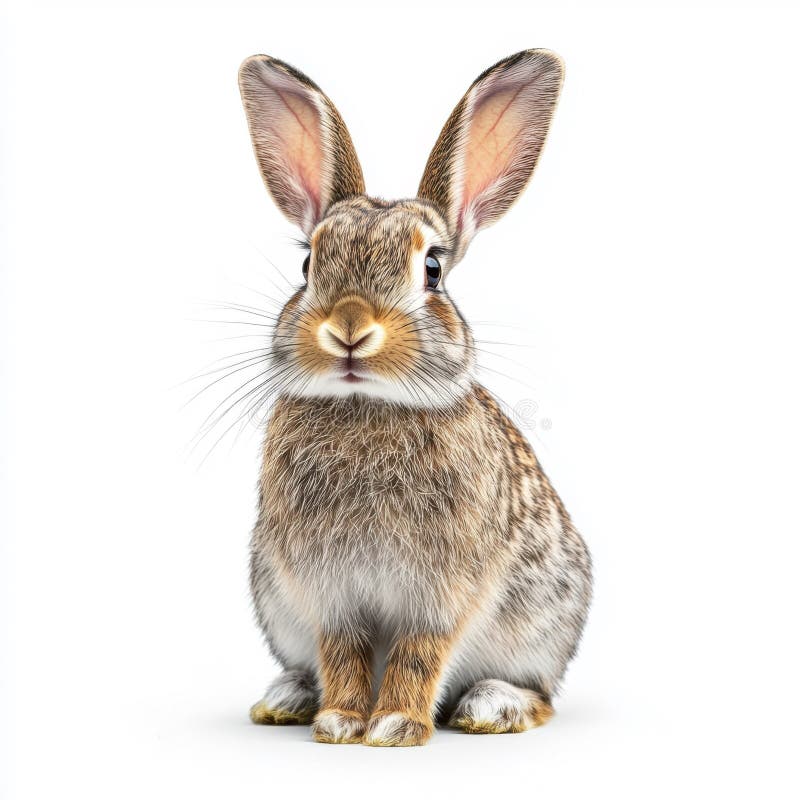 Cute Brown Rabbit Sitting and Looking Forward Against a White ...