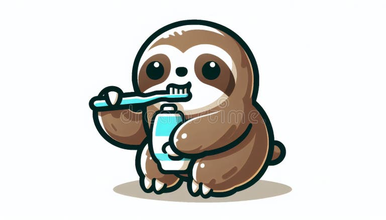 Cute Brown Sloth Brushing Teeth with Toothpaste Stock Illustration ...