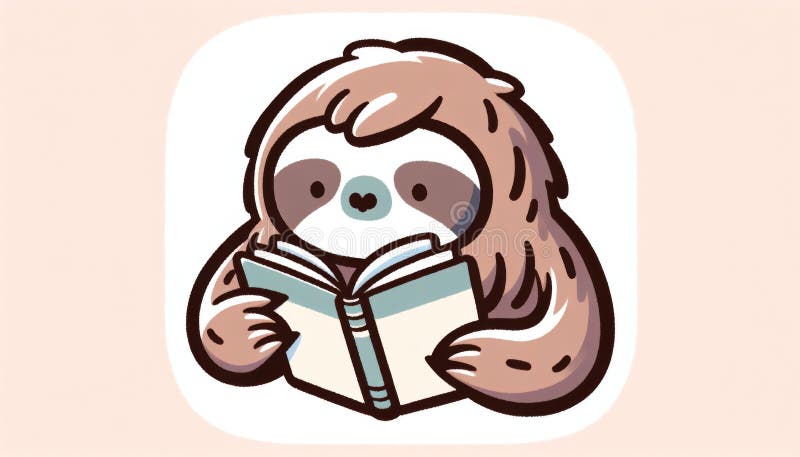 Cute Brown Sloth Reading a Book Cartoon Illustration Stock Illustration ...
