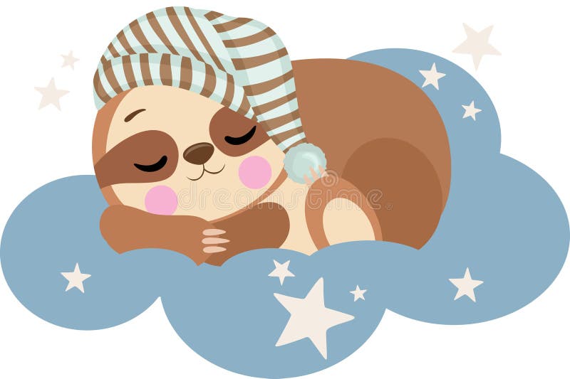 Cute Brown Sloth Sleeping on Blue Cloud Stock Illustration ...