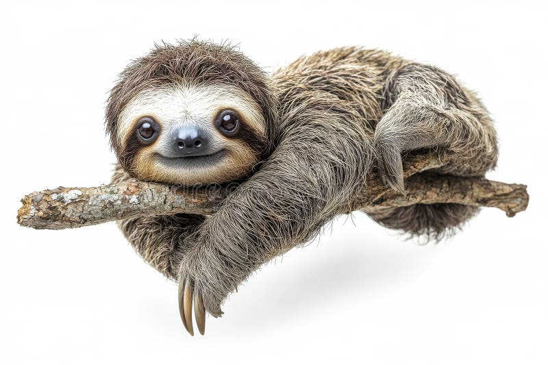 Cute Brown and White Sloth is Resting on a Tree Branch. Stock Photo ...