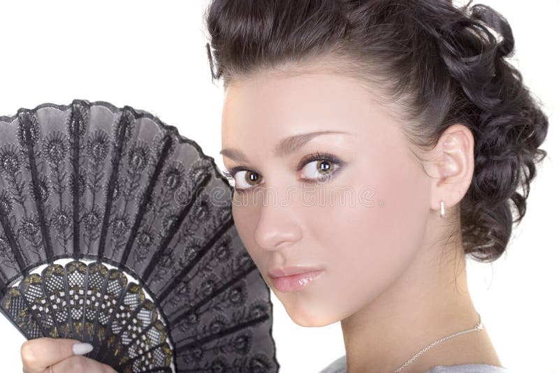 Cute Brunette with Fan stock image. Image of cute, adult - 4593913