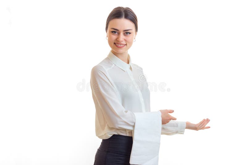 Cute Brunette Waiter Smiles at the Camera Stock Photo - Image of serve ...