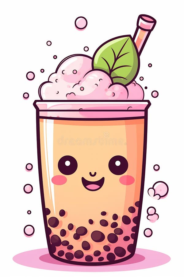 Cute Bubble Milk Ice Tea in Plastic Containers Stock Illustration ...
