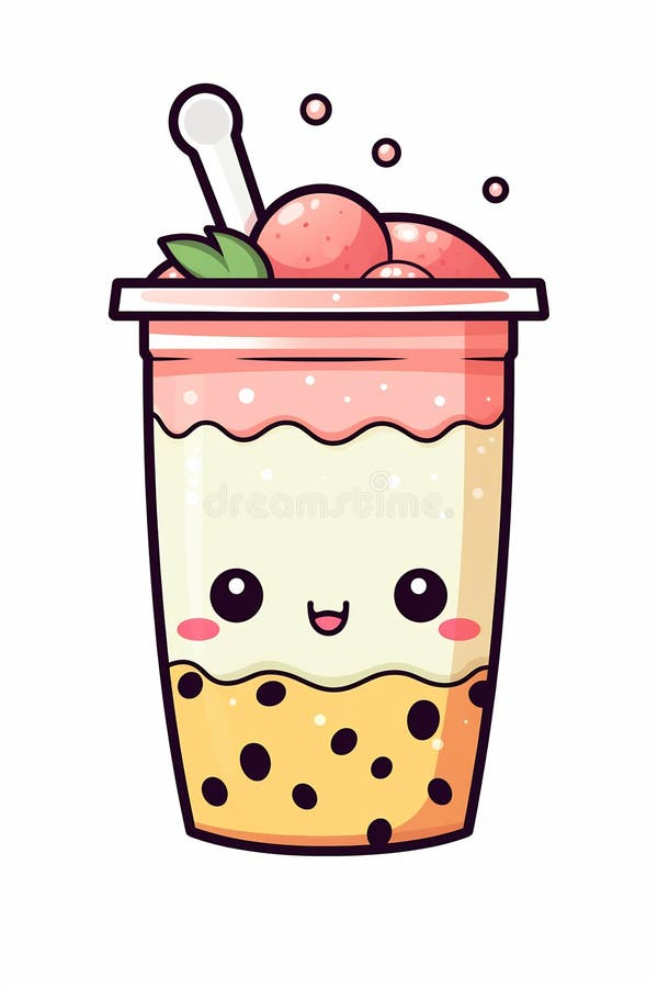 Cute Bubble Milk Ice Tea in Plastic Containers Stock Illustration ...