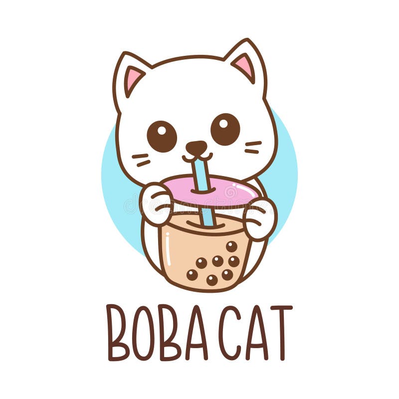 Cute Bubble Tea Cat Logo Illustration Character Stock Vector ...