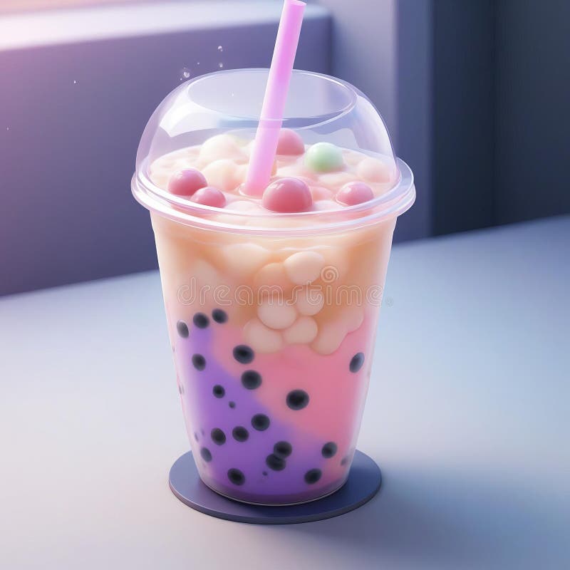A Cute Bubble Tea Cup in 3D Stock Illustration - Illustration of ...