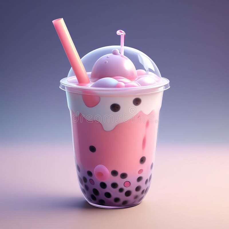 A Cute Bubble Tea Cup in 3D Stock Illustration - Illustration of ...