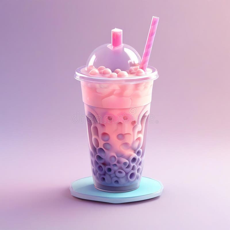 A Cute Bubble Tea Cup in 3D Stock Illustration - Illustration of ...