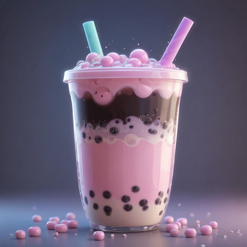A Cute Bubble Tea Cup in 3D Stock Illustration - Illustration of recipe ...
