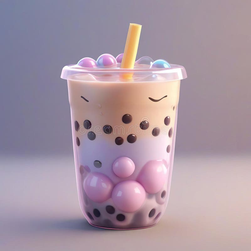 A Cute Bubble Tea Cup in 3D Stock Illustration - Illustration of bubble ...