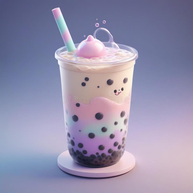 A Cute Bubble Tea Cup in 3D Stock Illustration - Illustration of recipe ...