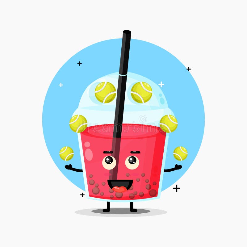Cute Bubble Tea Mascot Playing Tennis Ball Stock Vector - Illustration ...