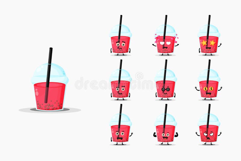 Cute bubble tea mascot set stock vector. Illustration of vector - 198813144