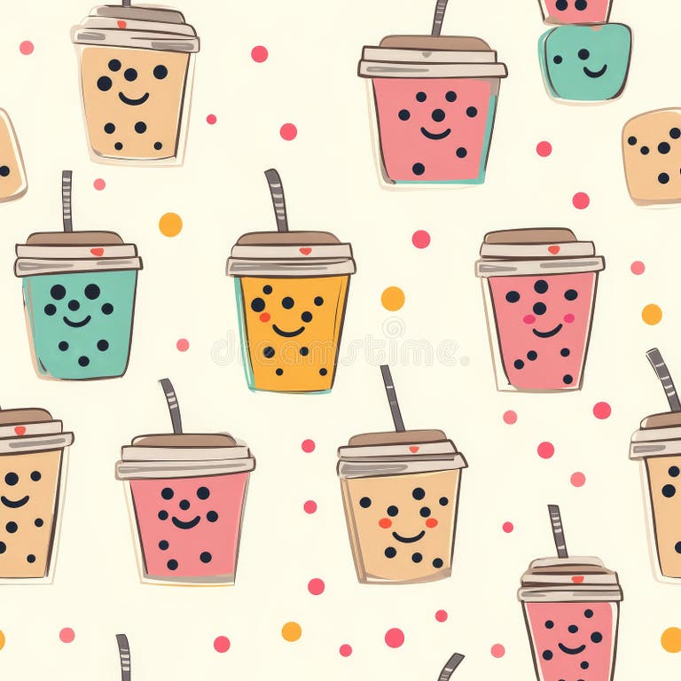 A Cute Bubble Tea Pattern Featuring Tiny Boba Cups with Happy ...