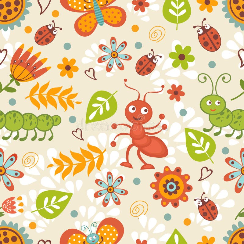 Bugs Colorful on White Seamless Pattern Texture. Stock Vector ... Bugs Colorful on White Seamless Pattern Texture. Stock Vector ...