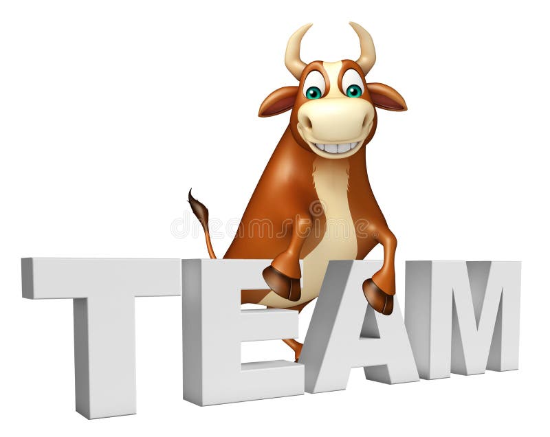 Cute Bull Cartoon Character with Team Stock Illustration - Illustration ...