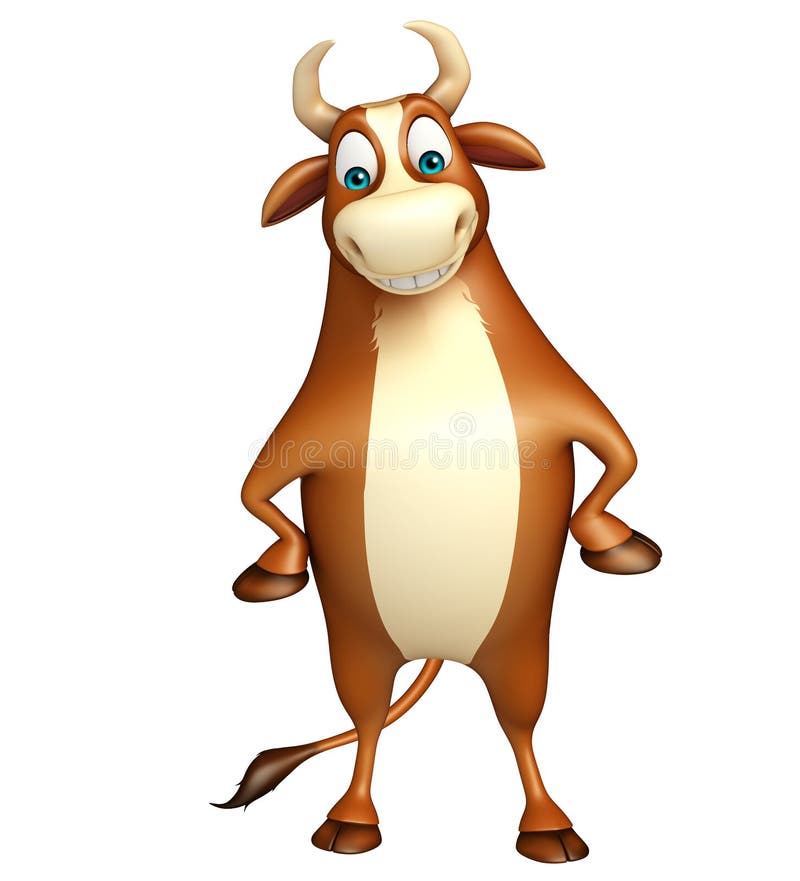 Cute Bull Funny Cartoon Character Stock Illustration - Illustration of ...