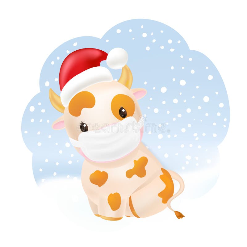 Cute Bull with a Medical Mask Sitting on a Snow. 2021 Symbol Stock ...