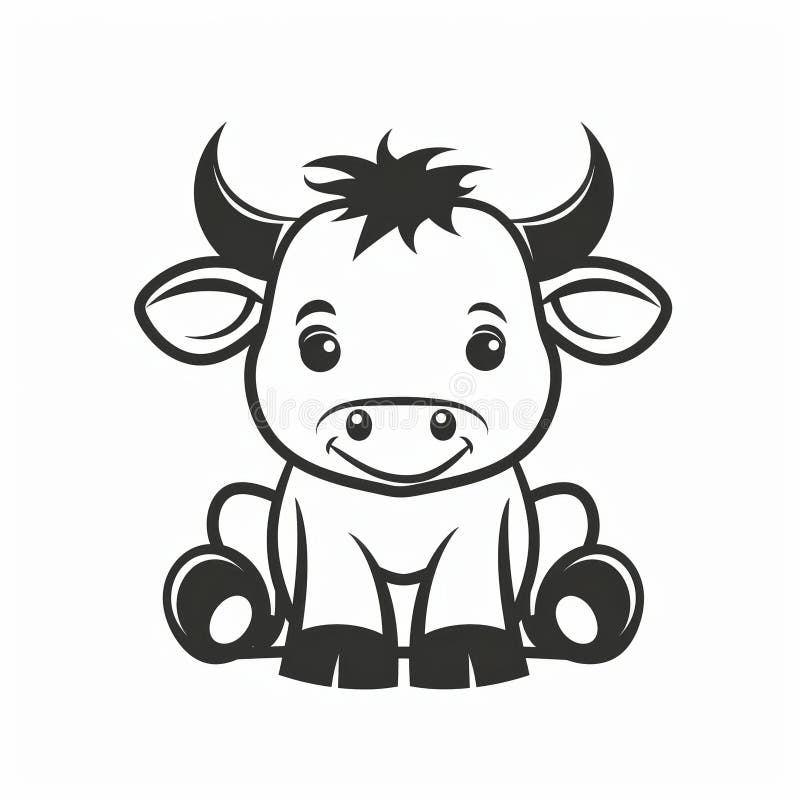 Cute Bull Vector Logo Outlined in Black and White Design Style Stock ...