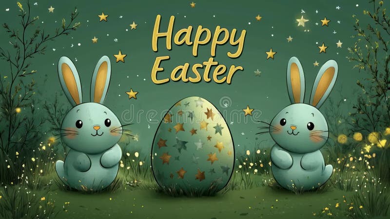 Cute Bunnies Celebrate Easter with Colorful Decorated Egg Stock Footage ...