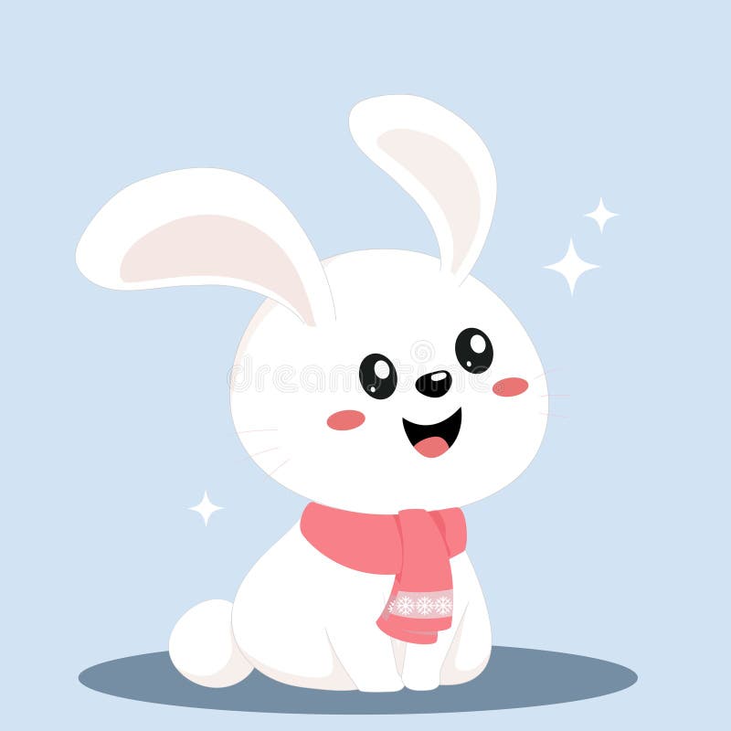 Cute Rabbit Cartoon. Draw Banner Cute Bunny Snow for Christmas and New ...