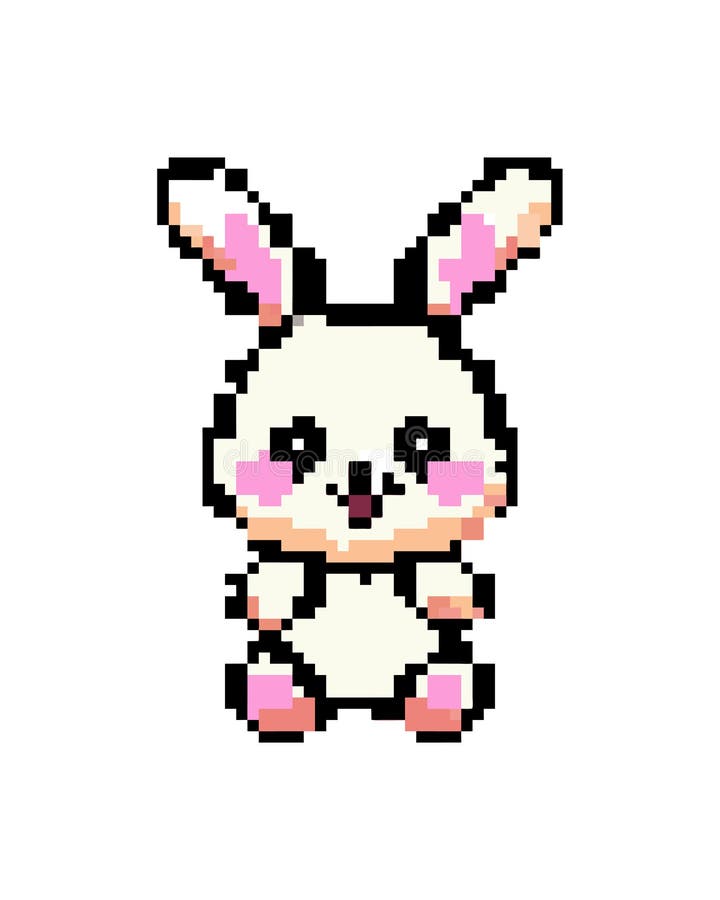 Bunny Rabit Animated Isolated Pixel Art Element Vector Editable White ...