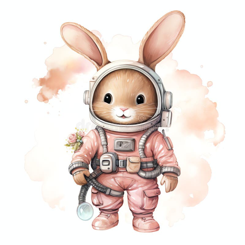 Cute Bunny with Astronaut Gear Watercolor Illustration Stock ...