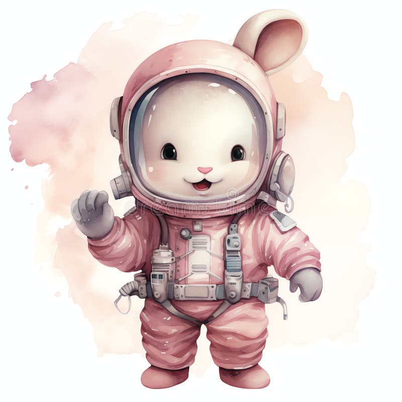 Cute Bunny with Astronaut Gear Watercolor Illustration Stock ...