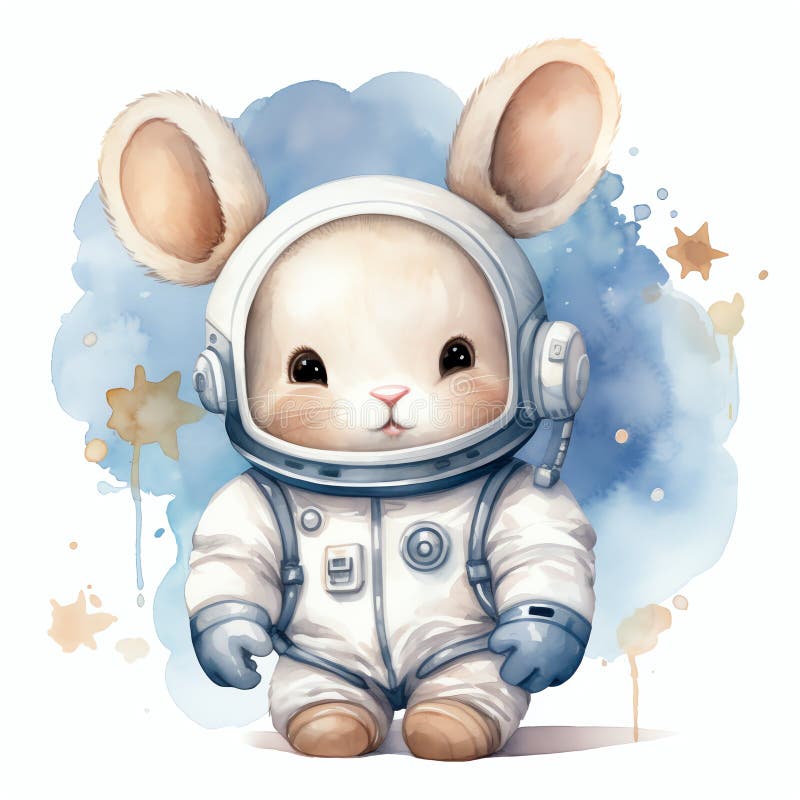 Cute Bunny with Astronaut Suit Watercolor Illustration Stock ...