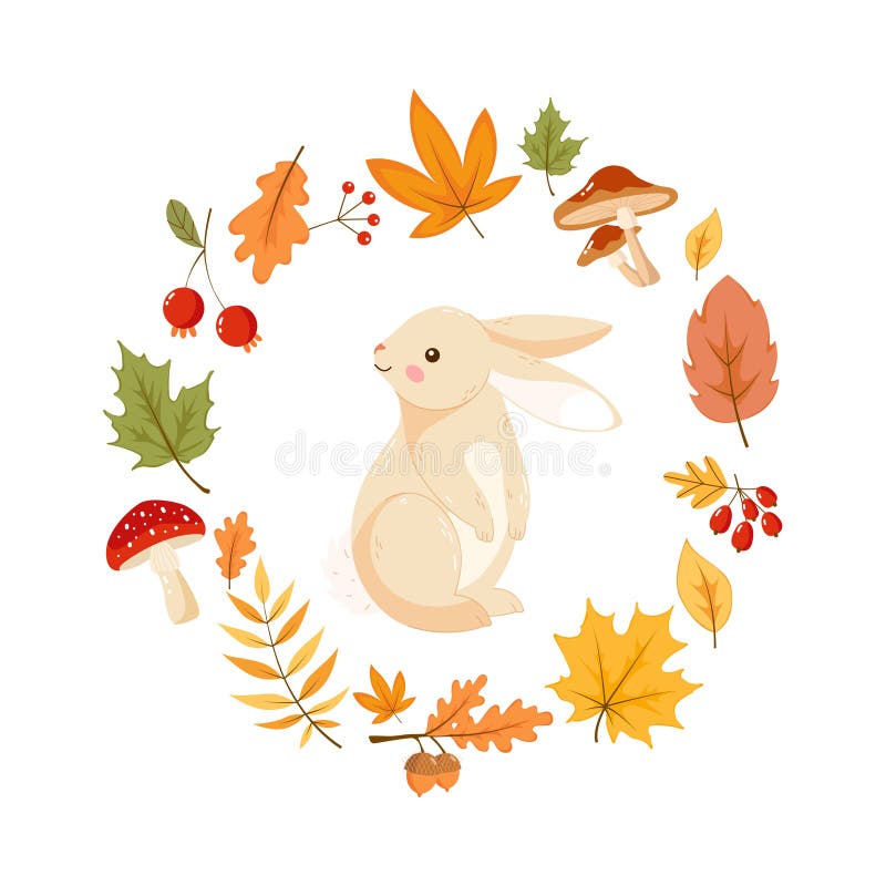Cute Bunny and Autumn Wreath Vector Illustration Stock Vector ...