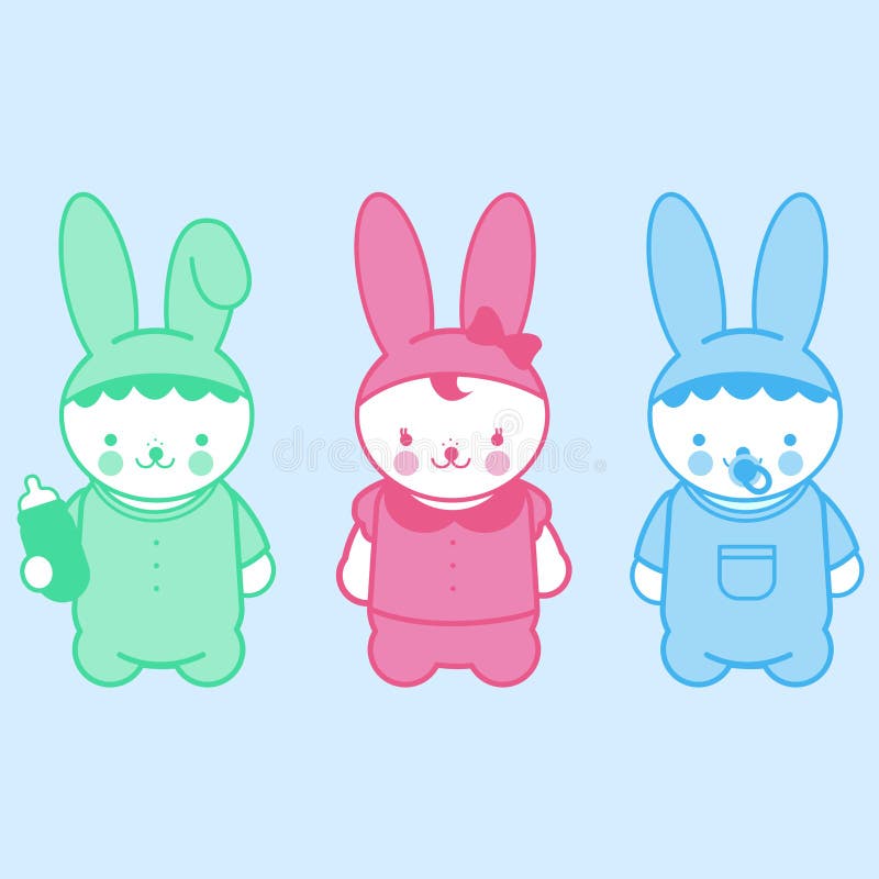 Cute Bunny Babies. Cartoon Rabbit Baby Girl and Boy with Milk Bottle ...