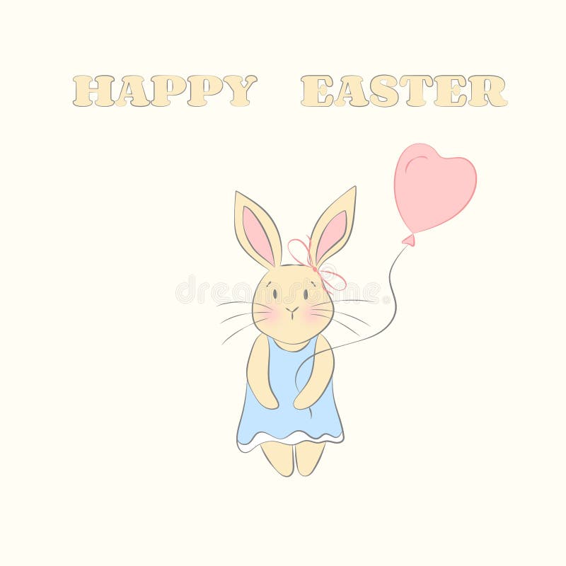 Bunny with a Balloon Happy Easter Greeting Card Stock Vector - Illustration of vector, card ...