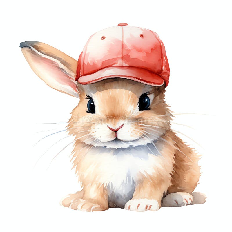 Cute Bunny with Baseball Cap Watercolor Illustration Stock Illustration ...