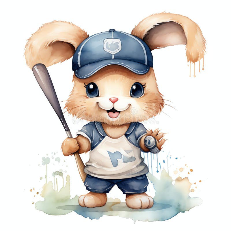 Cute Bunny with Baseball Team Watercolor Illustration Stock ...