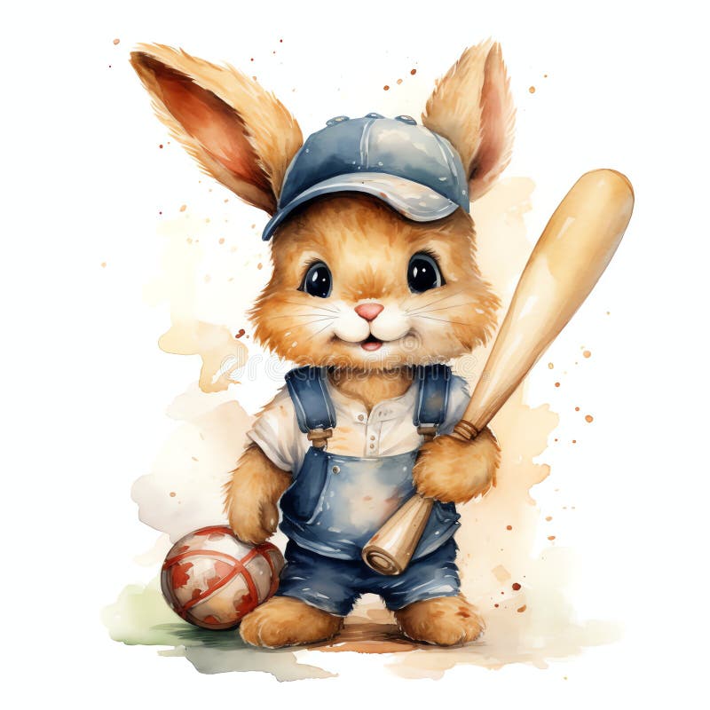 Cute Bunny with Baseball Team Watercolor Illustration Stock ...