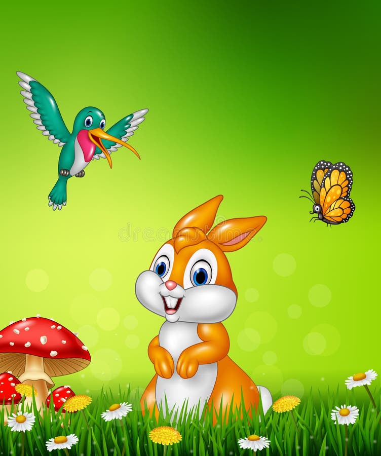 Cute Bunny with Beautiful Green Grass Stock Vector - Illustration of ...