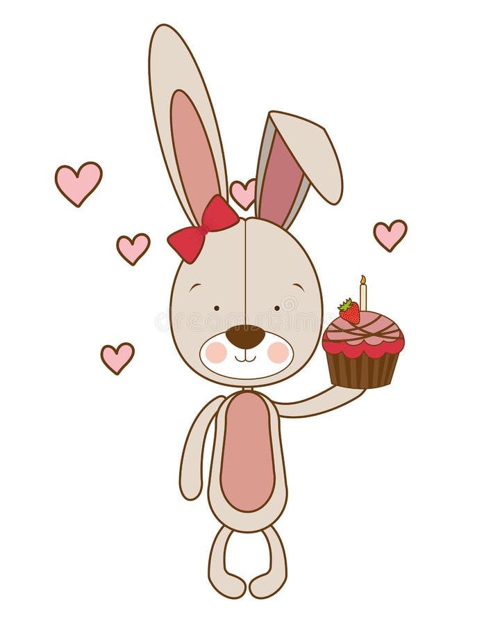 Cute Bunny with Cake in the Hand Stock Vector - Illustration of funny ...